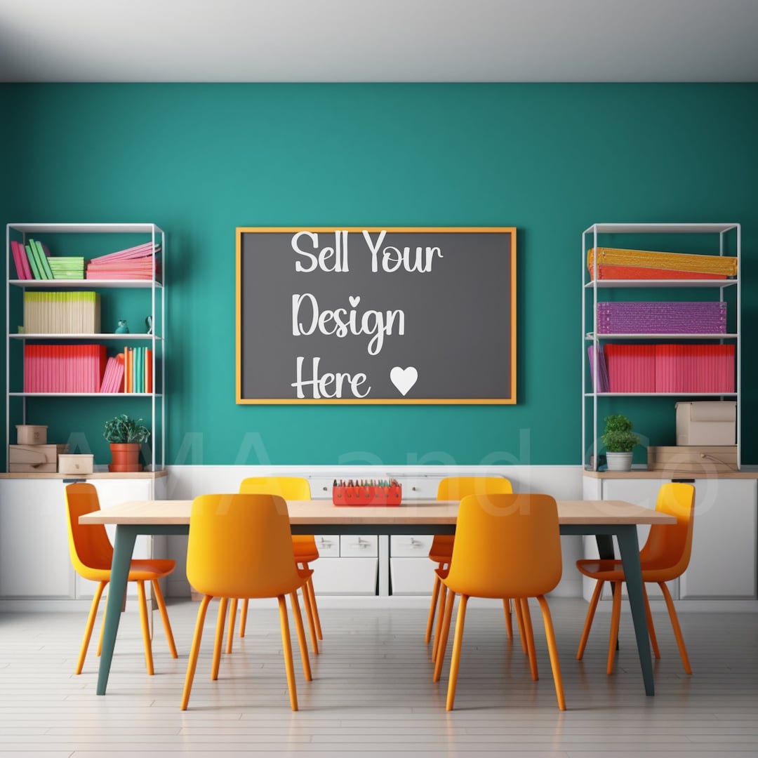 Classroom Mockup, Elementary School Class Wall Blackboard Frame Mockup ...