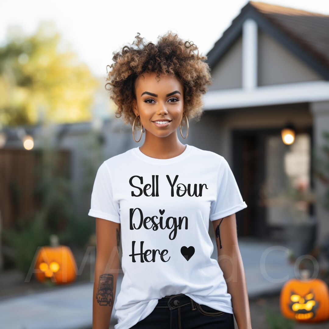 Black Woman Mockup, African American Fall Mock Ups, White Tshirt ...