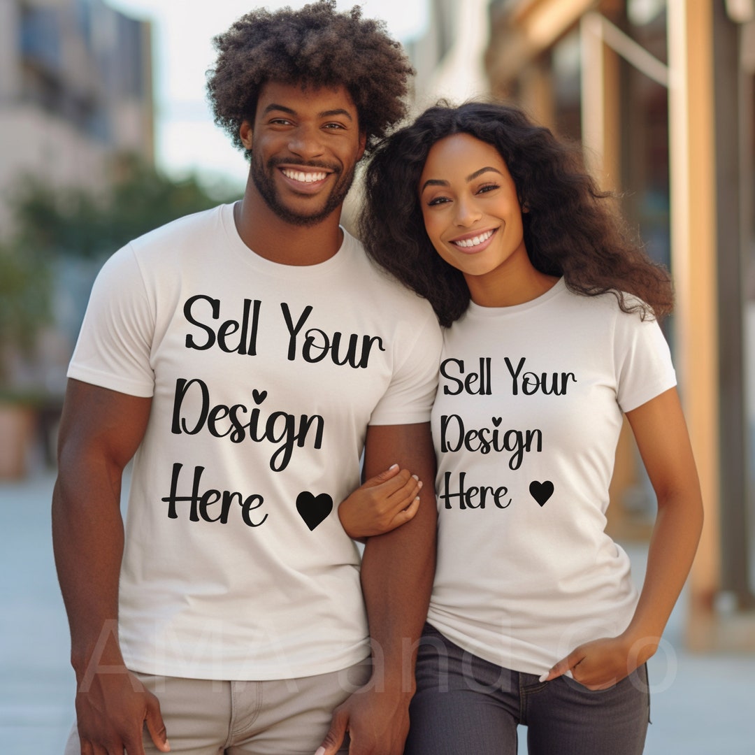 Black Couple Mockup, Natural Tshirt Mockup, African American Couple ...