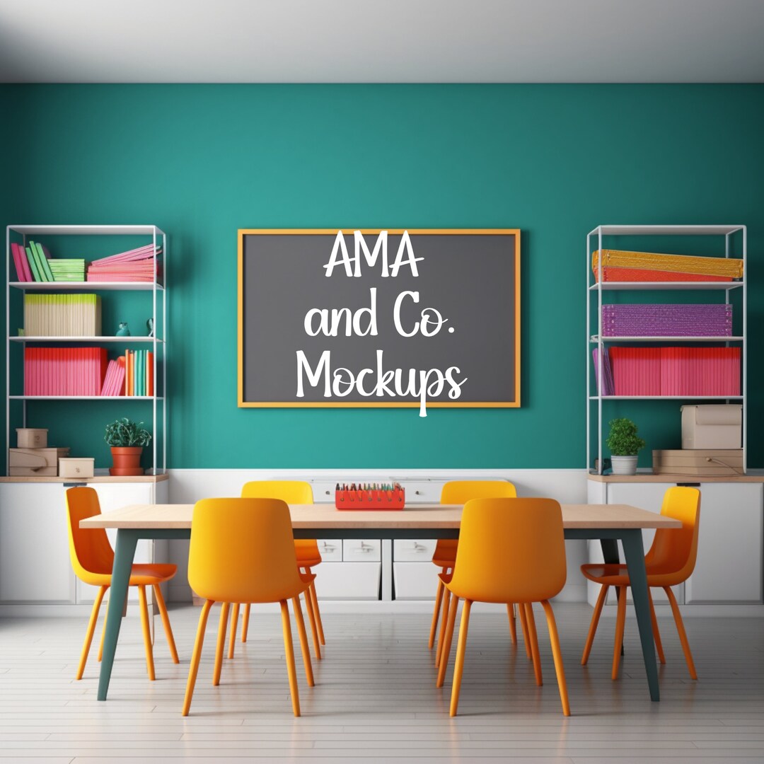 Classroom Mockup, Elementary School Class Wall Blackboard Frame Mockup ...