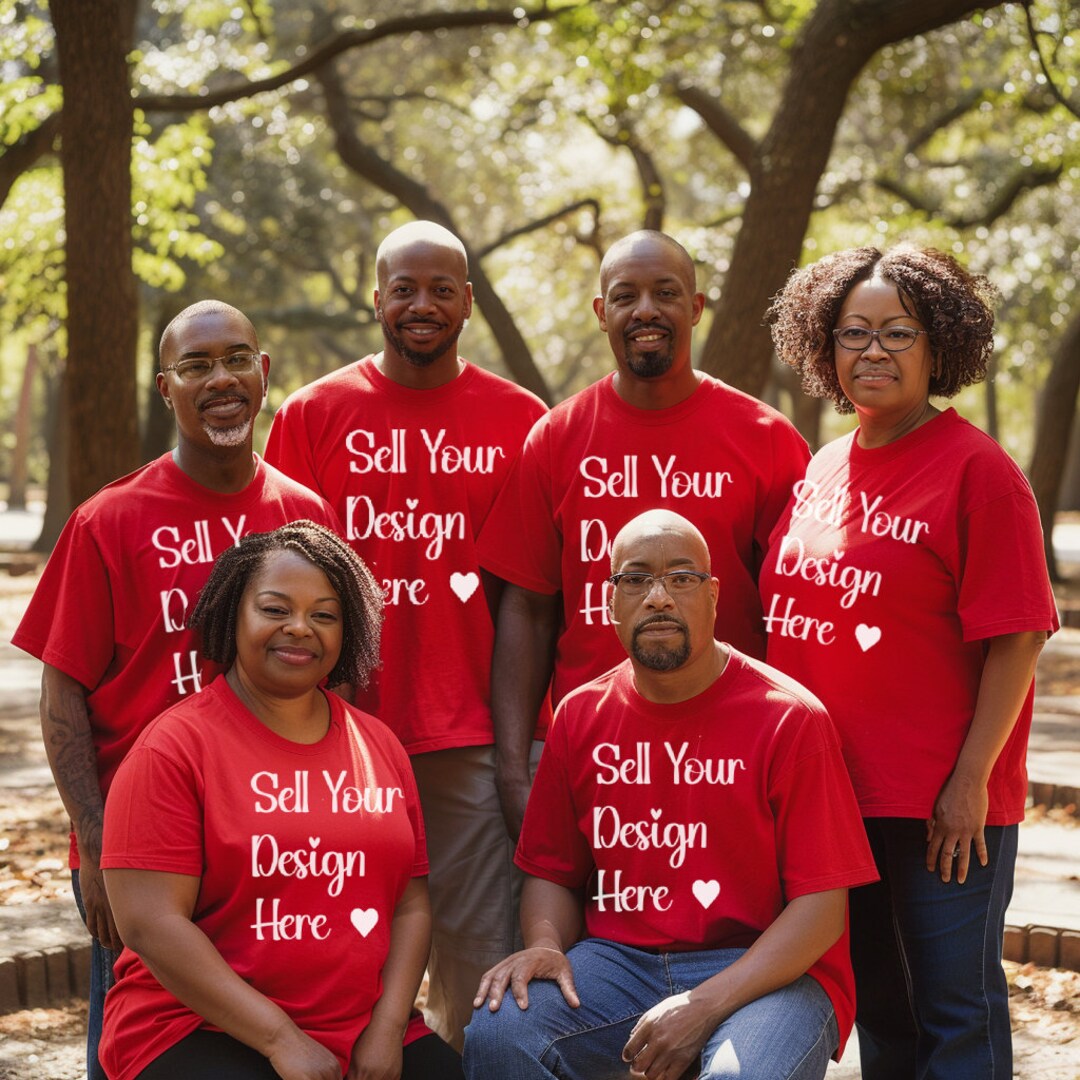 Red Family Reunion T-shirt Mockup, African American Models, Red Tee ...