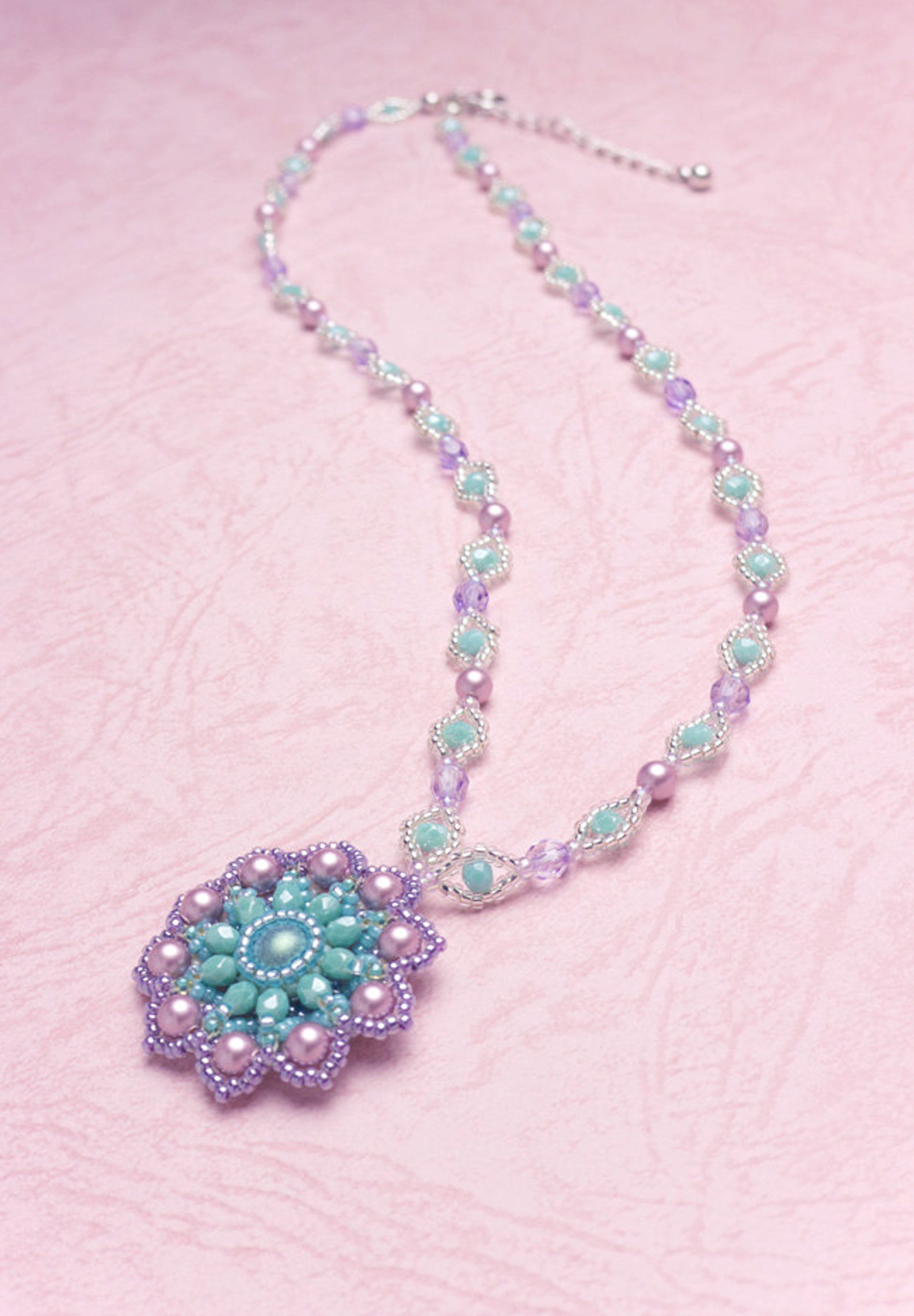 Pink Flower Necklace Pink Flower Pendant Beaded Flower - Etsy