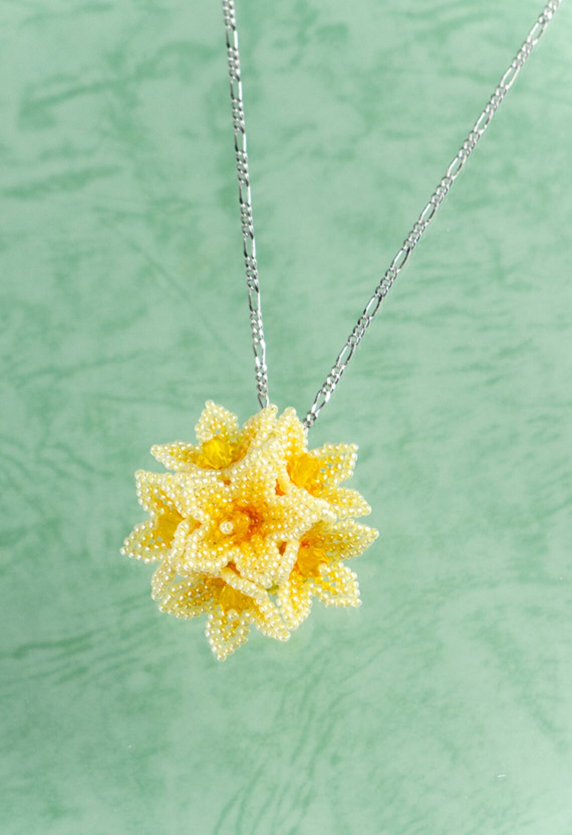 Yellow Floral Pendant Dome Pendant Summer Pendant Beaded - Etsy UK