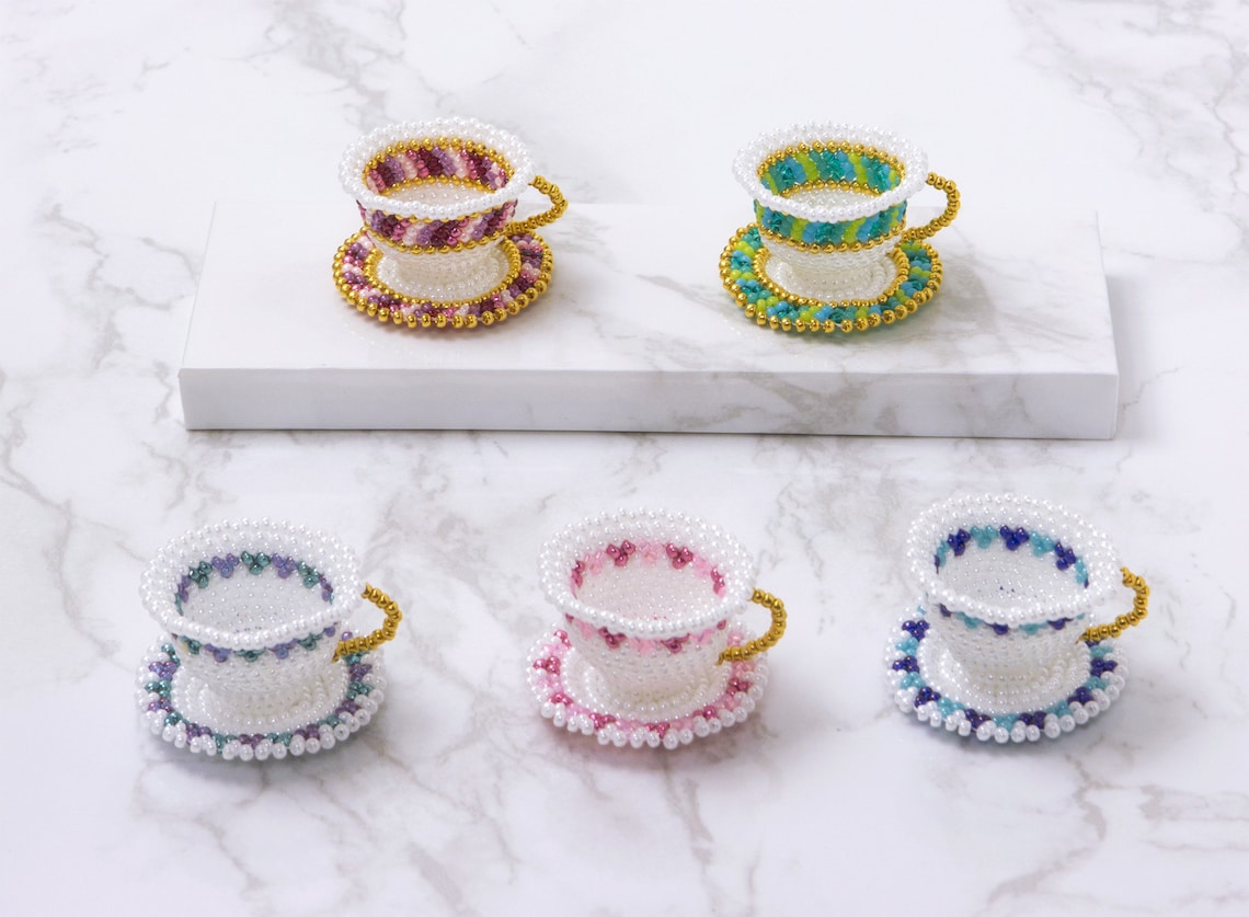 Beading Pattern, Beaded Teacup and Saucer With Plaited Herringbone ...