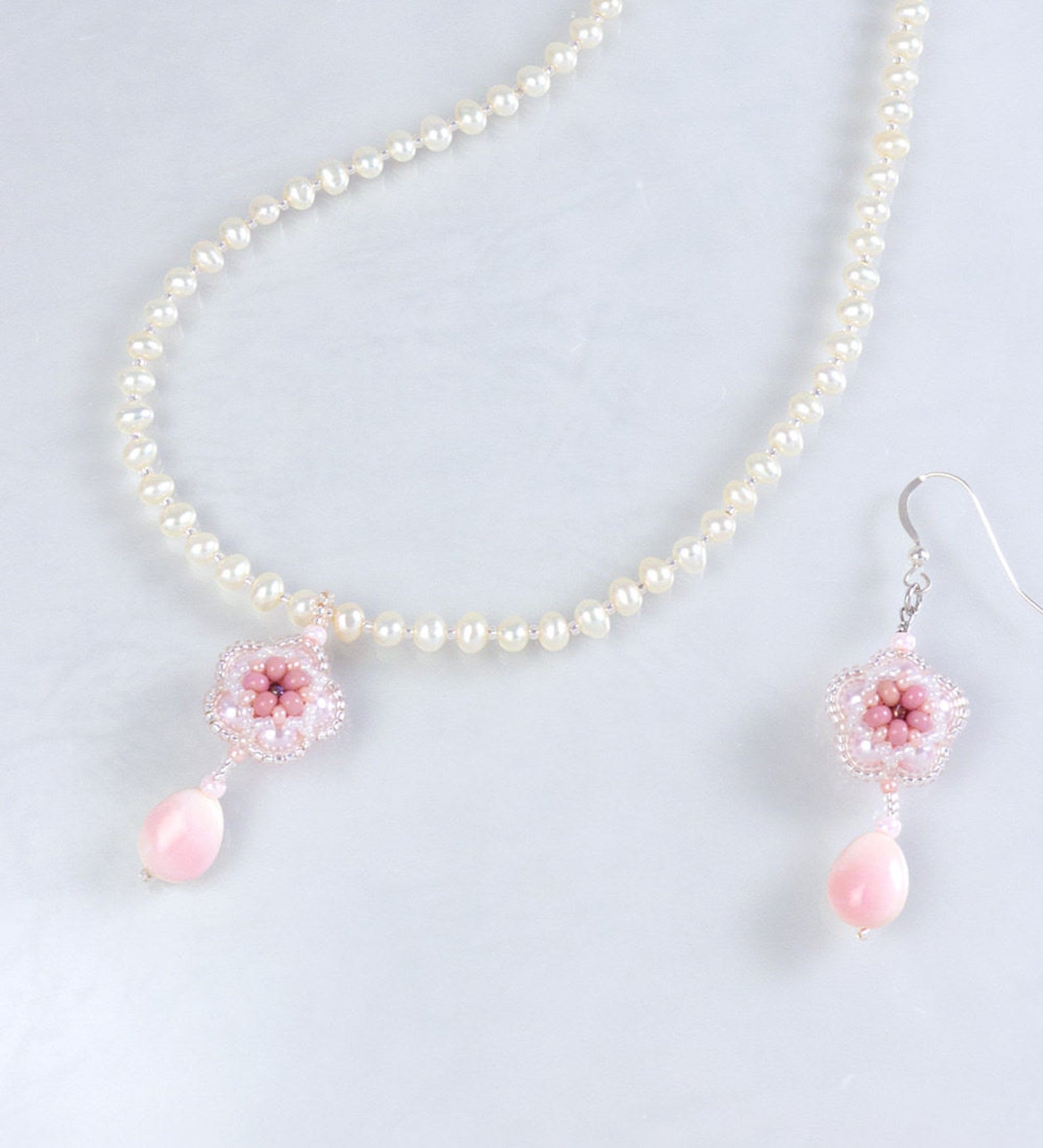 Freshwater Pearl Jewelry Set, Cherry Blossom Necklace and Earrings ...