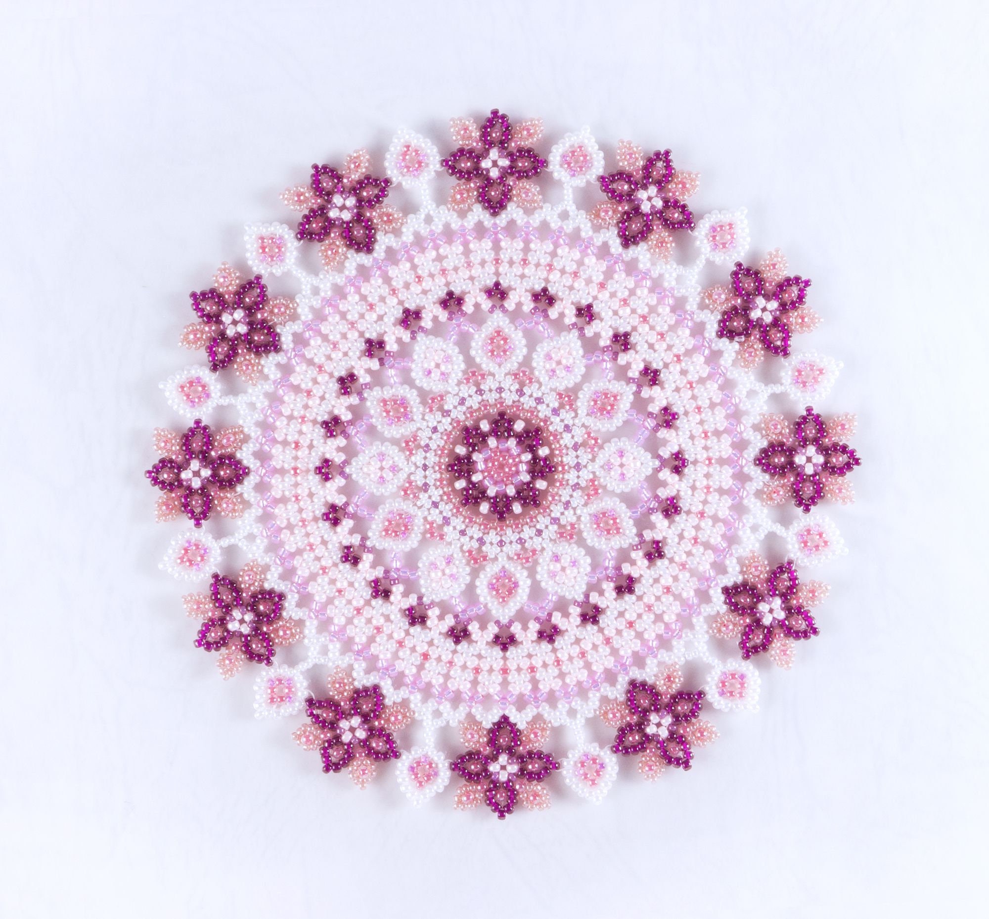 Beading Tutorial, Rose Color Flowery Design Doily (PDF Pattern), Ept328 ...