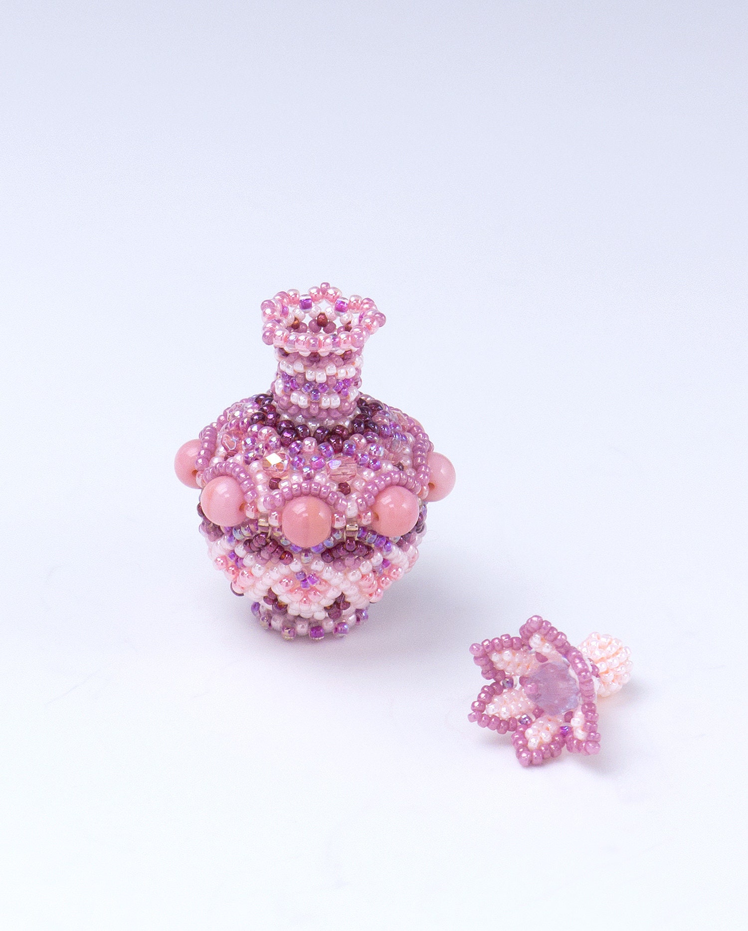 Miniature Vase Pink Flower Bead Ornament for Shelf Decor | Etsy