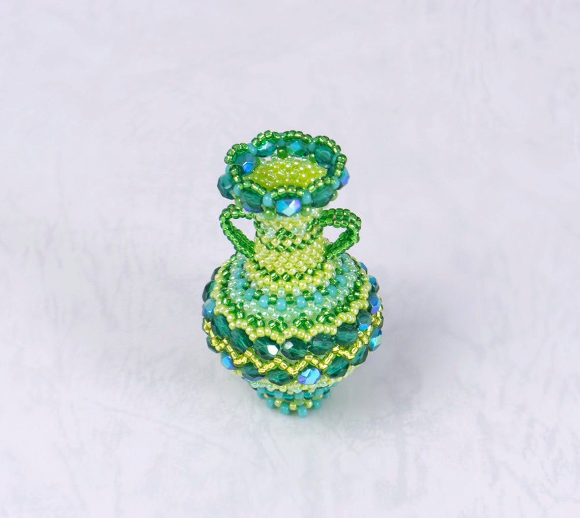 Beaded Miniature Vase, Green Chevron Pattern, Home Decor, 351 - Etsy