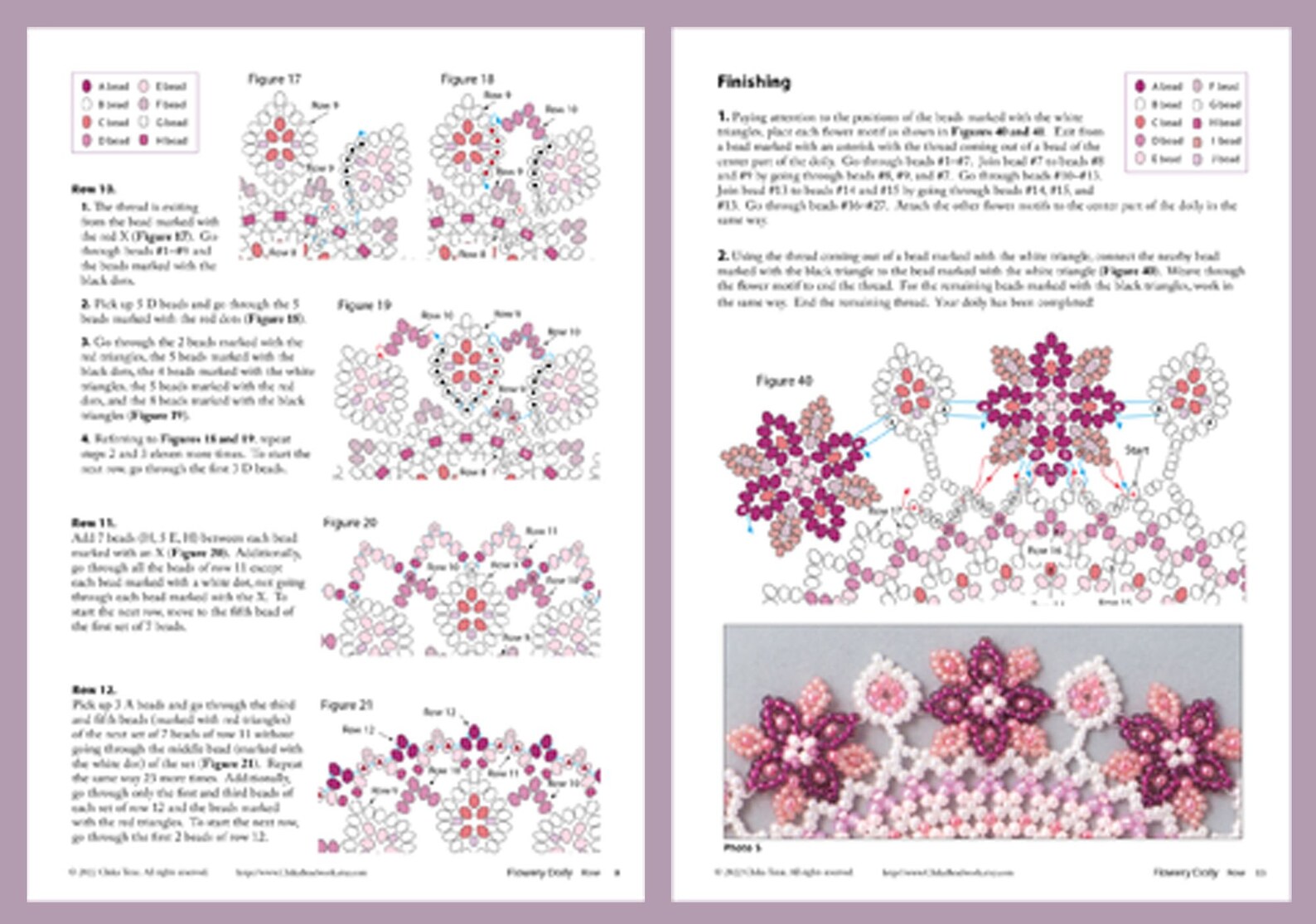 Beading Tutorial, Rose Color Flowery Design Doily (PDF Pattern), Ept328 ...