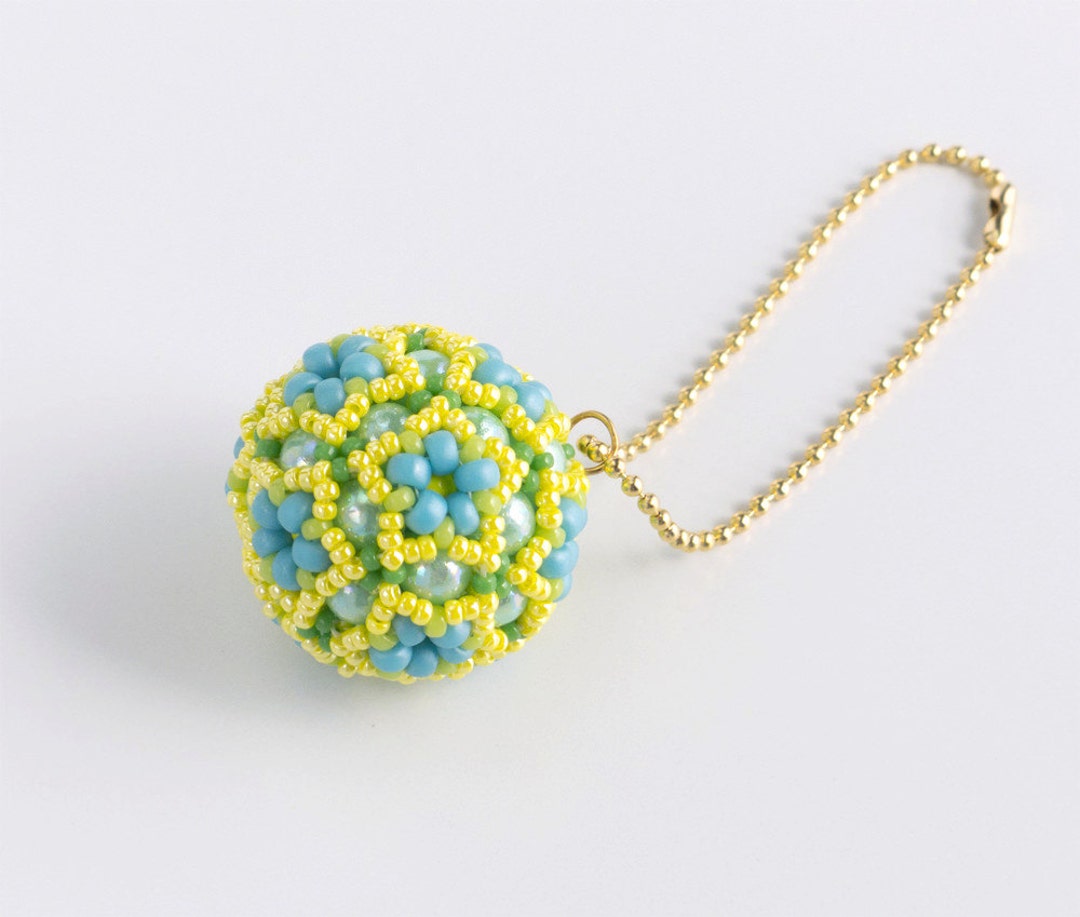 Yellow Charm Ball Key Chain, Beaded Ball, Yellow Star Flower Ball ...