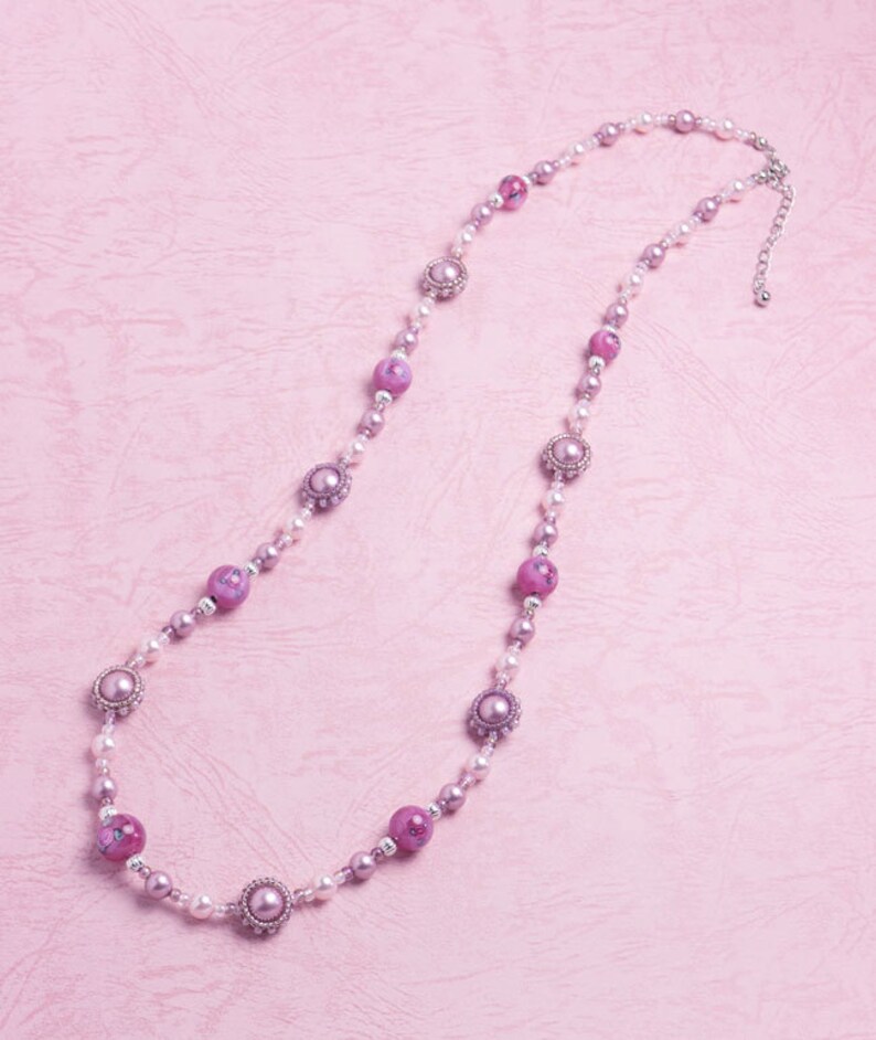 Rose Pink Necklace, Pink Long Necklace, Long Beaded Necklace, Swarovski ...