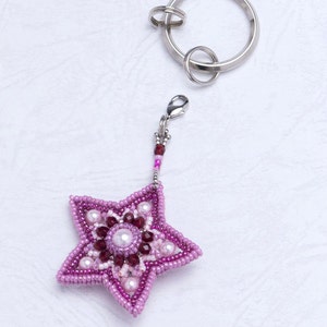 Beaded Key Chain, Red Star Charm, Red Key Chain, Beaded Bag Charm, Star ...