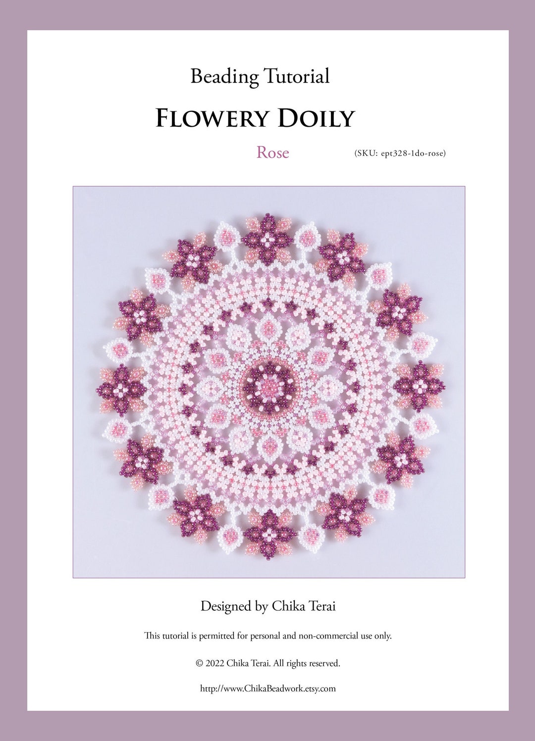 PDF Beading Tutorial for Rose Color Flowery Doily, Seed Bead Weaving ...