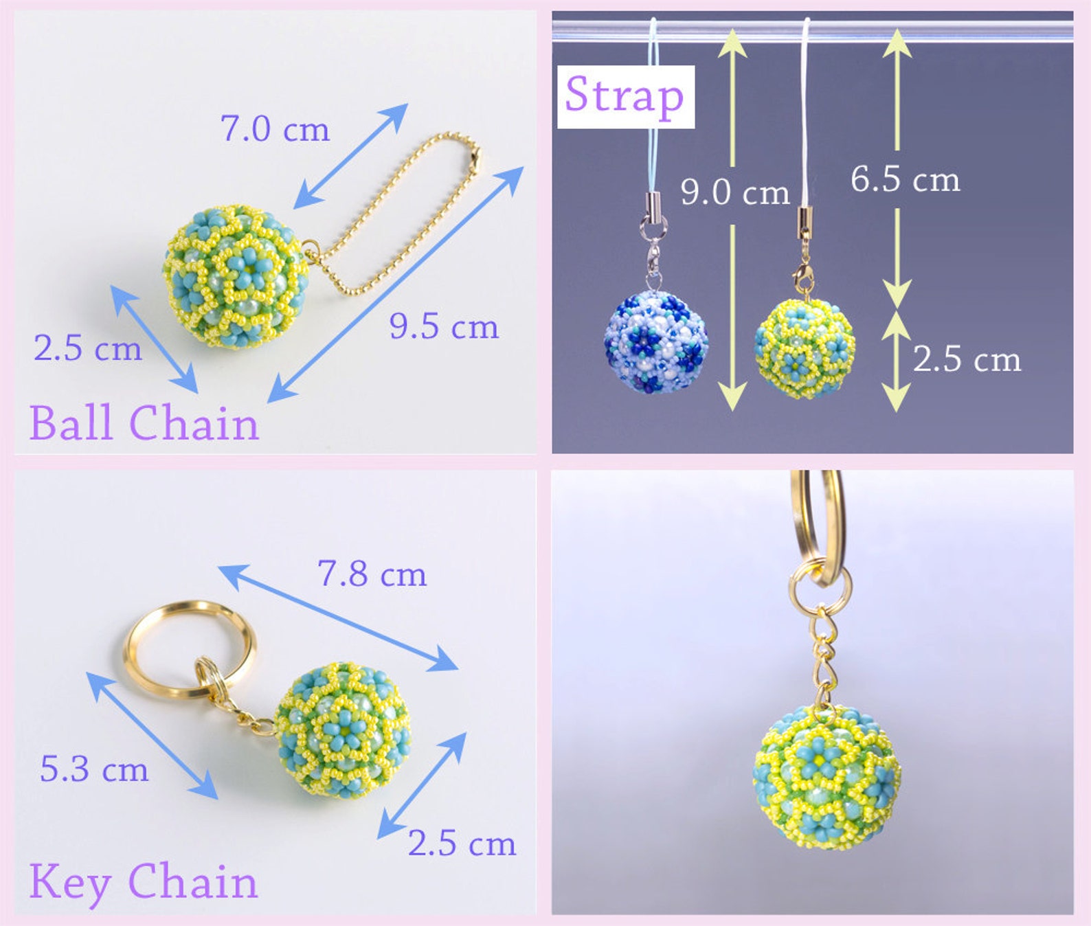 Yellow Charm Ball Key Chain Beaded Ball Yellow Star Flower - Etsy