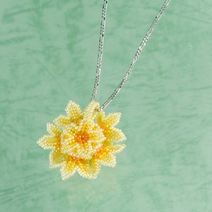 Beaded Flower Dome Pendant, Yellow Floral Pendan Necklace, Summer ...