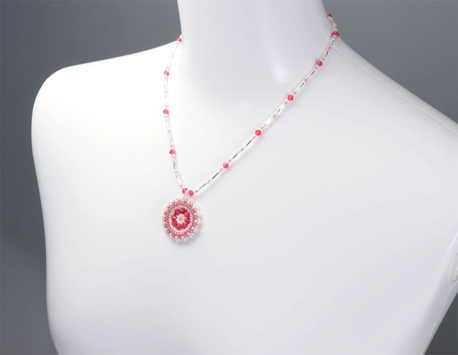 Circle Pendant Pink Pendant Necklace Pink Spring Pendant | Etsy