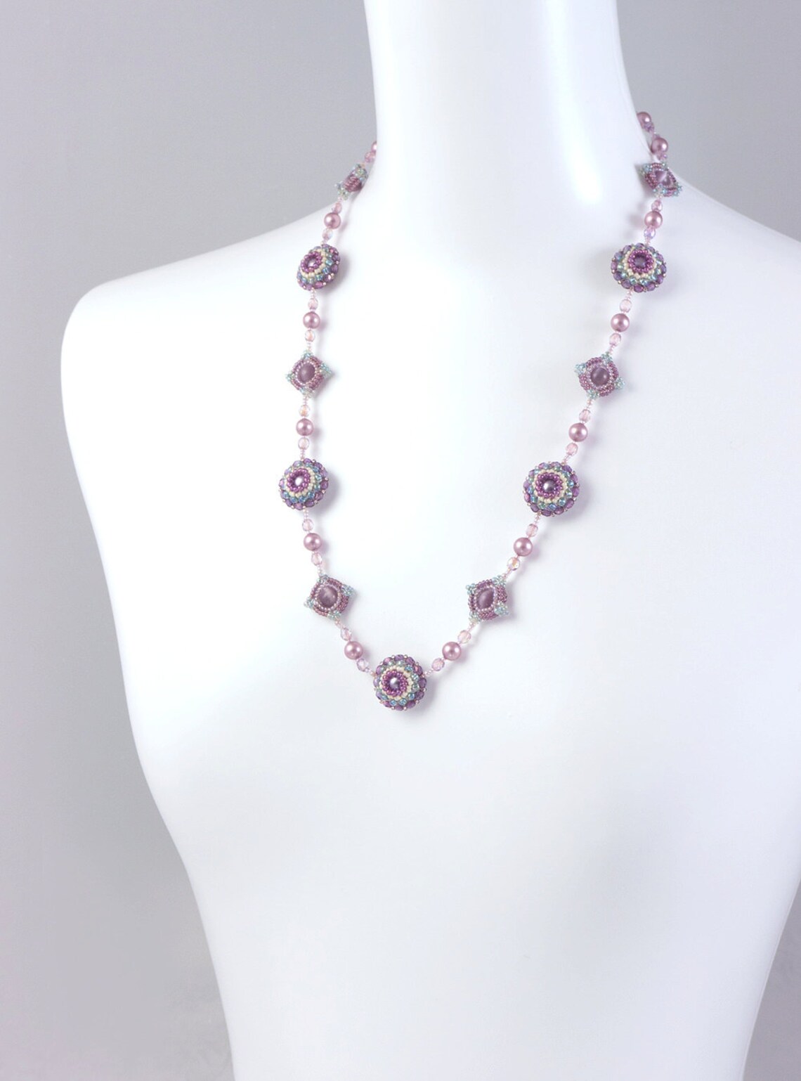 Round Necklace Pink Spring Necklace Pink Beaded Necklace | Etsy