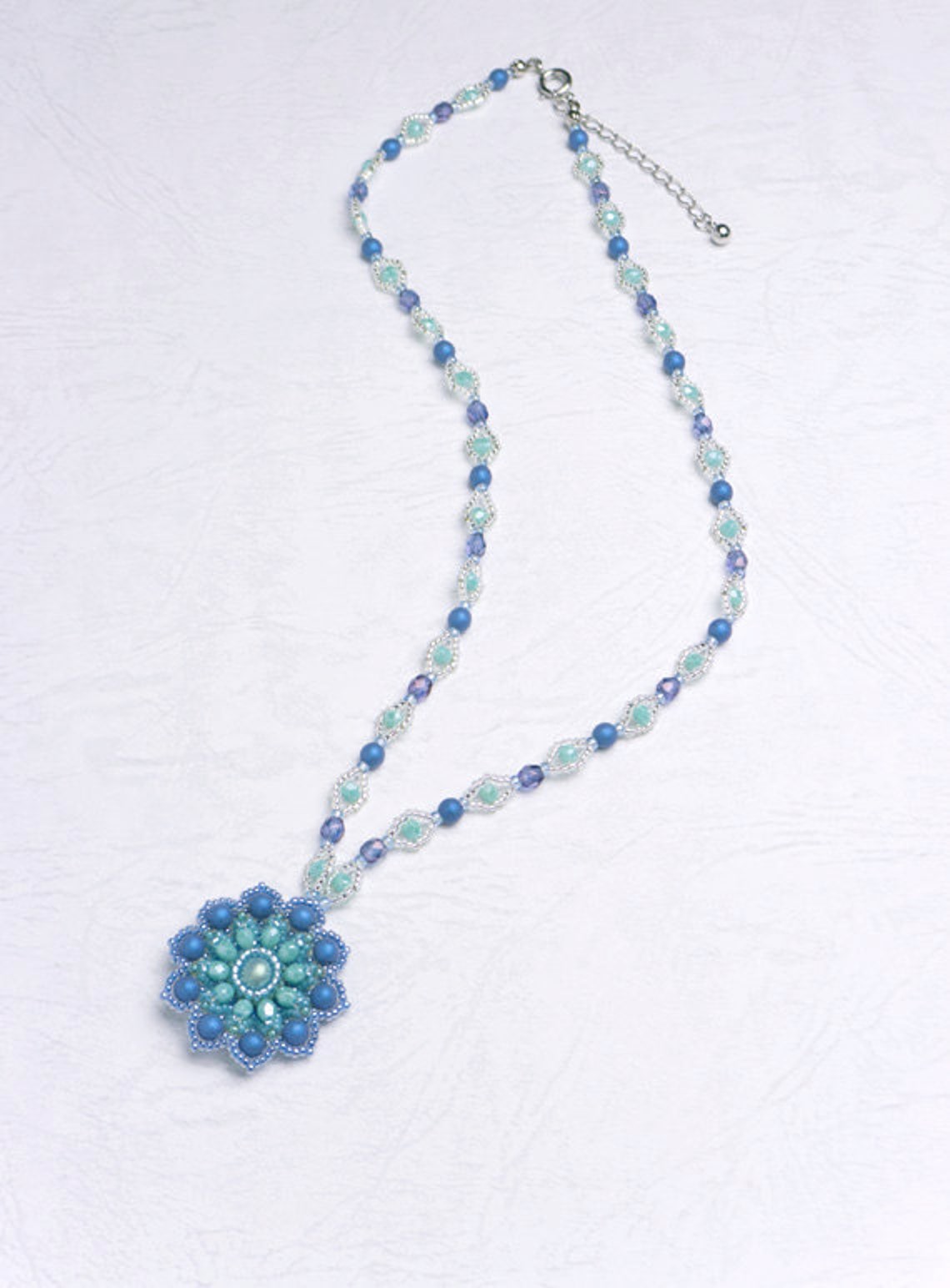 Blue Flower Necklace Beaded Flower Pendant Necklace Blue | Etsy