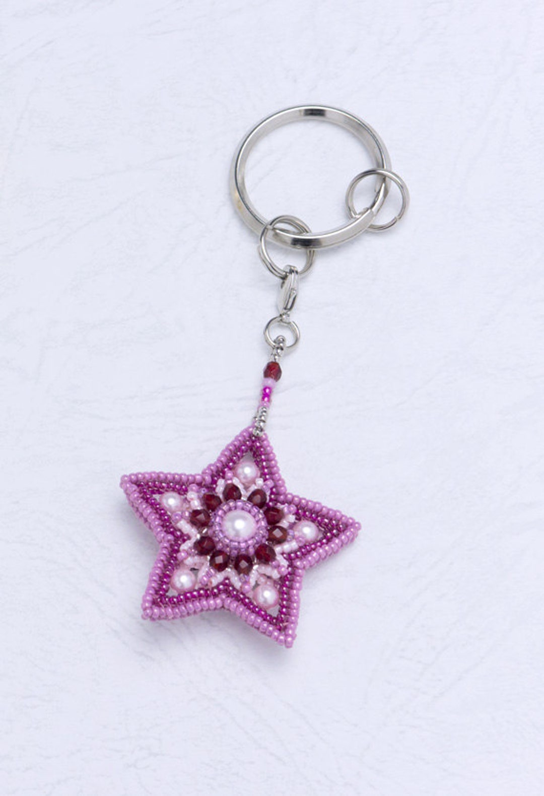 Beaded Key Chain, Red Star Charm, Red Key Chain, Beaded Bag Charm, Star ...