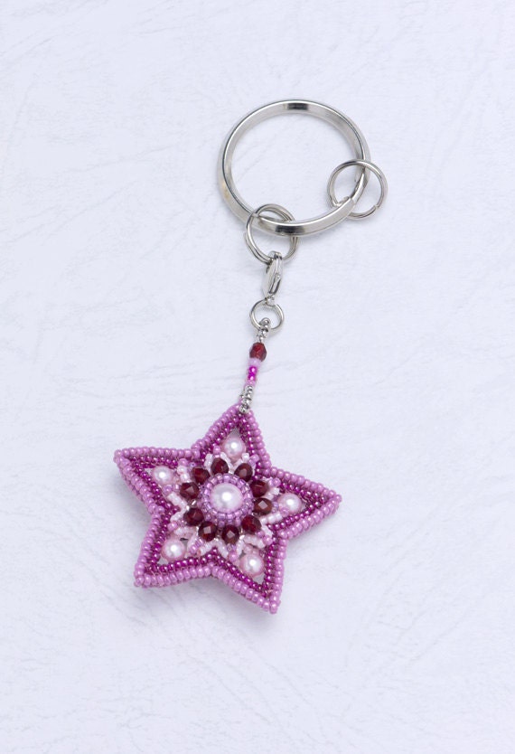 Beaded Key Chain Red Star Charm Red Key Chain Beaded Bag - Etsy