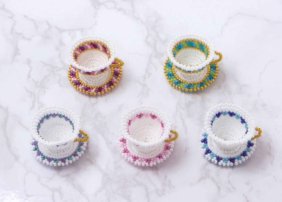 Beading Pattern, Beaded Teacup and Saucer With Plaited Herringbone ...