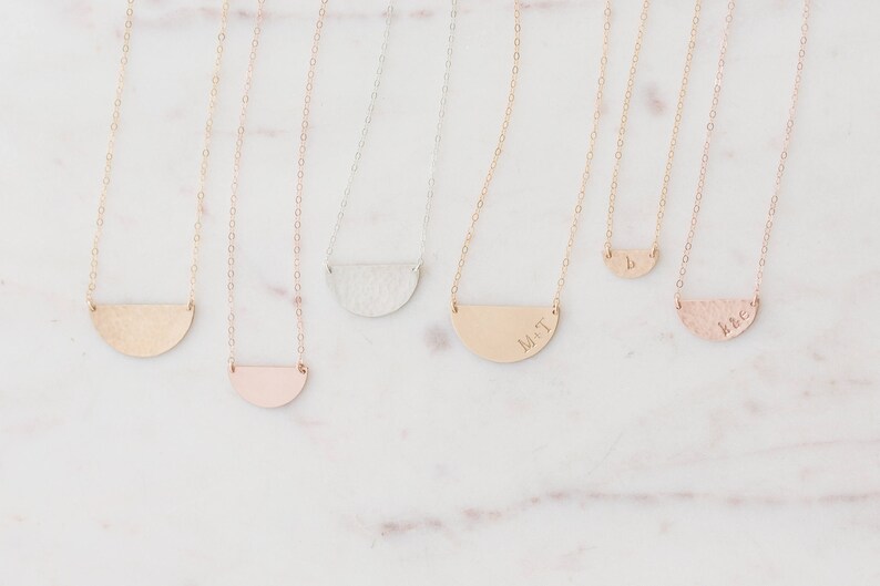 Half Moon Necklace, Personalized Semi Half Circle Necklace, Custom ...