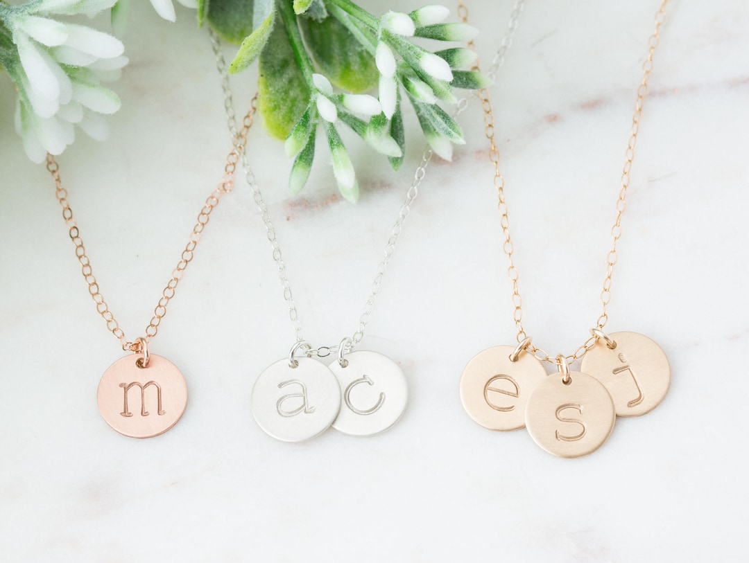 Personalized Family Initial Necklace, 1, 2, 3 Initial Letter Disc ...