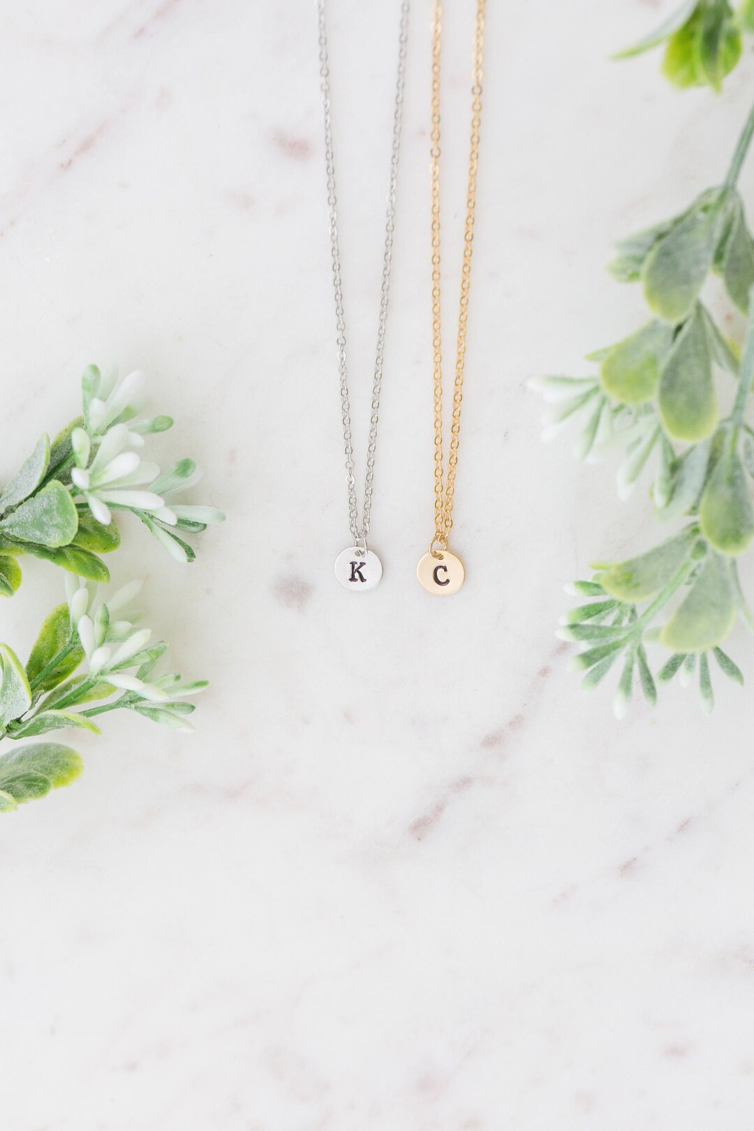 Initial Necklace, Letter Necklace, Personalized Disc, Bridesmaids ...