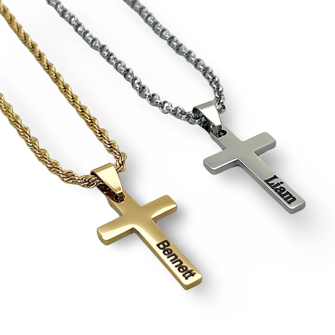 Boys Personalized Baptism Cross Necklace, Engraved Custom Cross ...