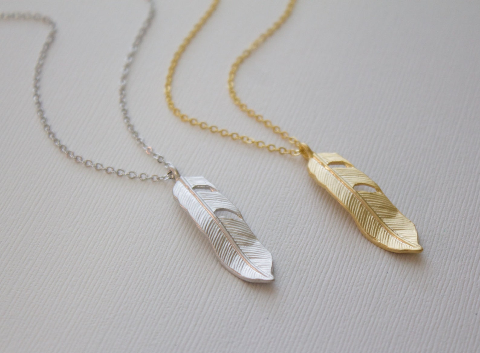 Long Gold Layering Necklace, Feather Necklace, Bohemian Necklace, Gold ...