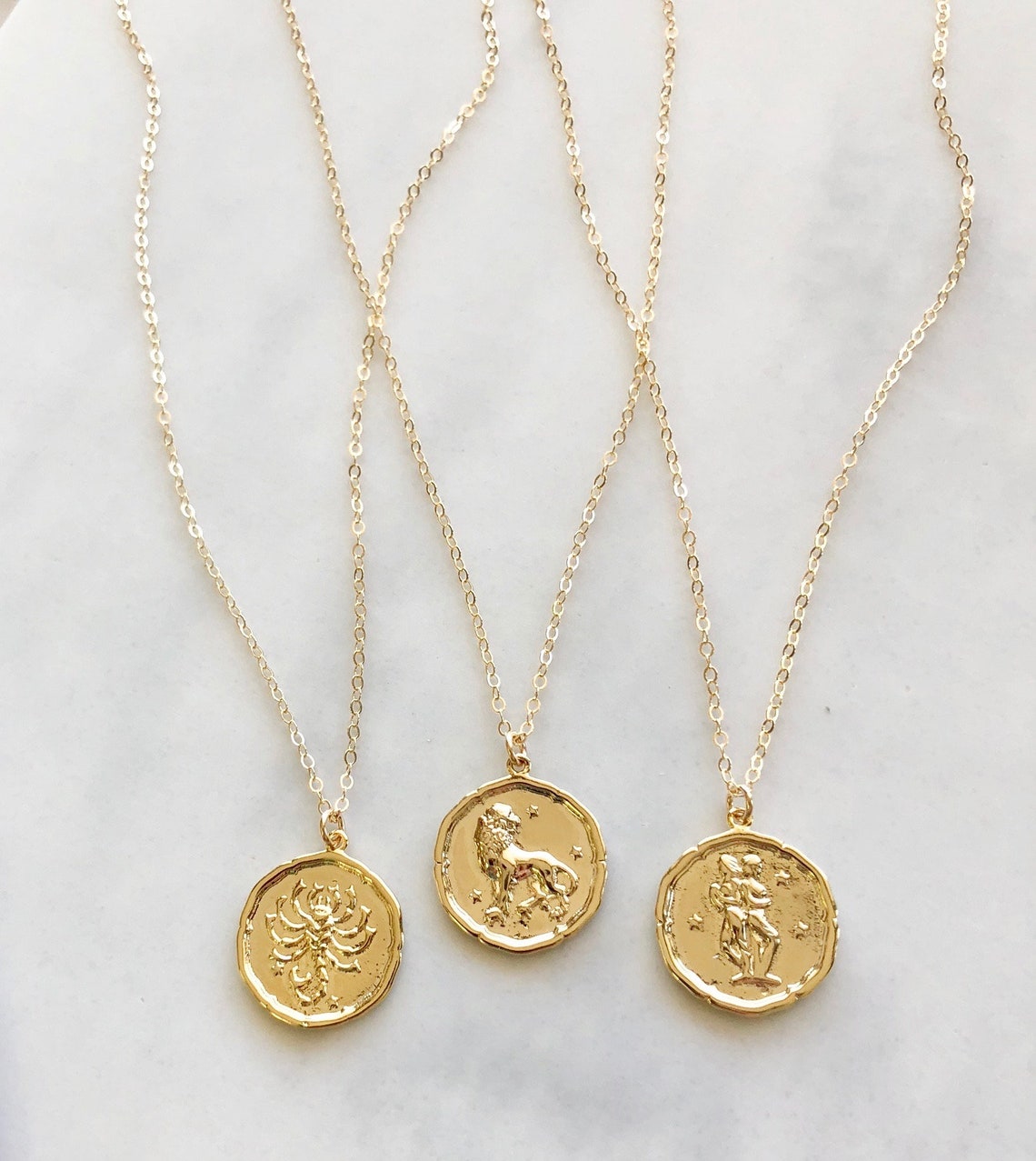 Gold Zodiac Sign Coin Necklace Astrology Sign Necklace | Etsy