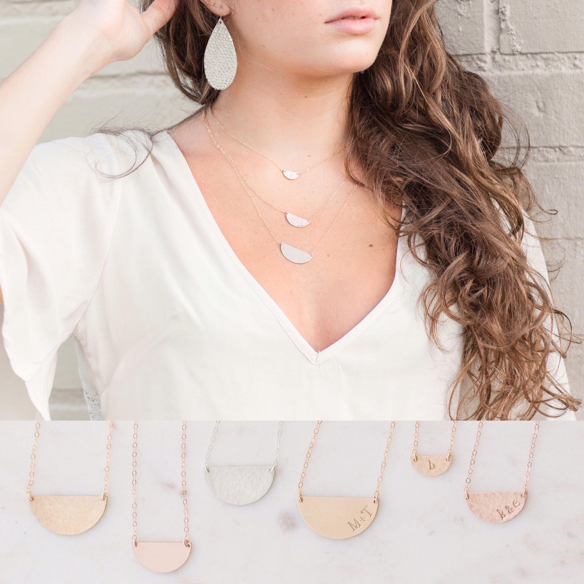 Half Moon Necklace, Personalized Semi Half Circle Necklace, Custom ...