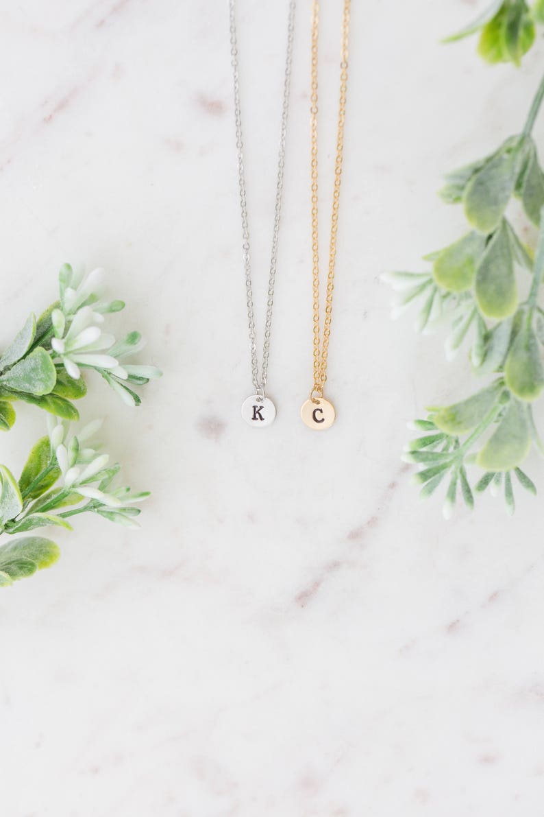 Dainty Initial Necklace Gold Letter Disc Necklace Silver - Etsy