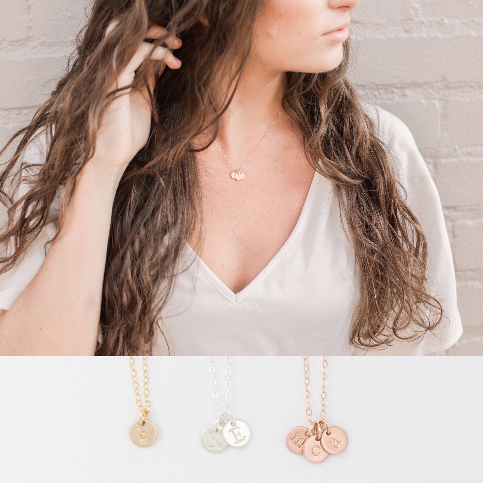 Tiny Disc Initial Necklace, Custom Dainty Discs Letter Necklace, 1 2 3 ...