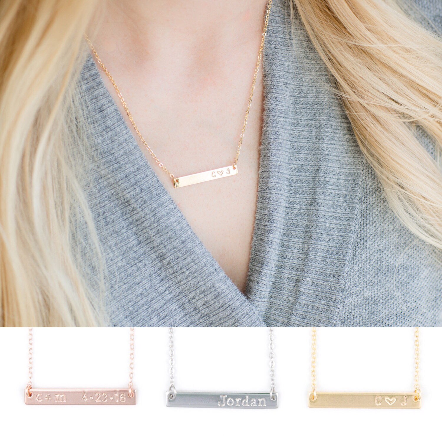 Gold Name Bar Necklace Dainty Name Necklace Initial | Etsy