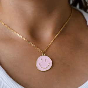 Girls Smile Face Happy Necklace, Pink & Gold Smiley Necklace for Girls ...