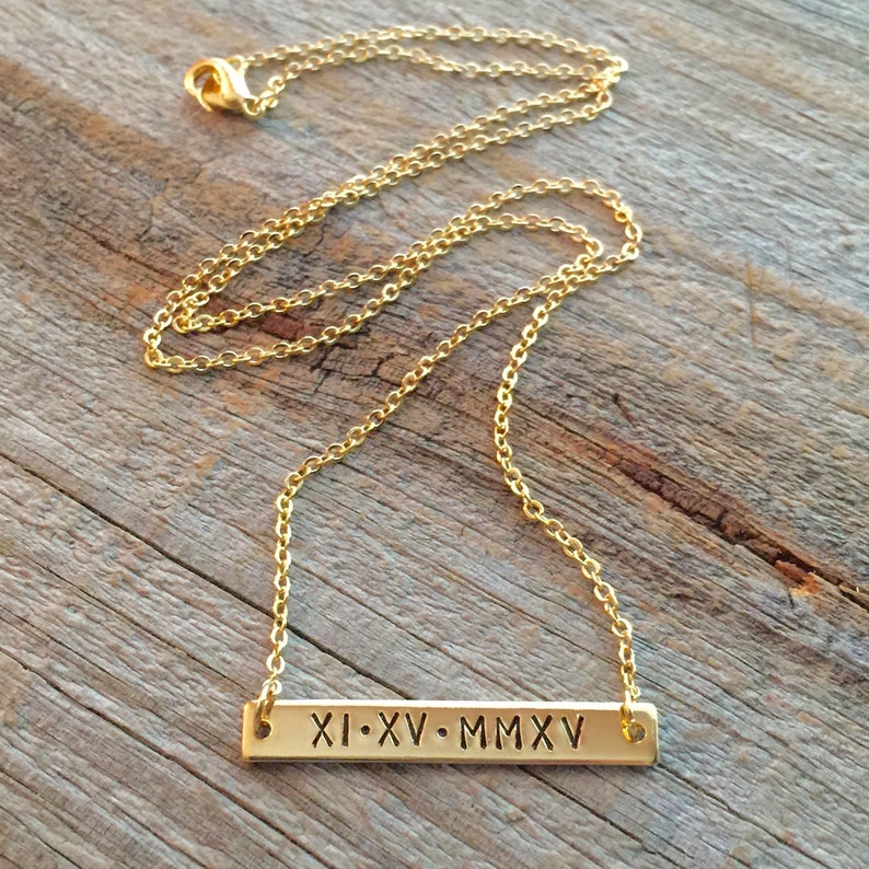 Roman Numeral Necklace / Gold Bar Necklace / Personalized Special Date ...