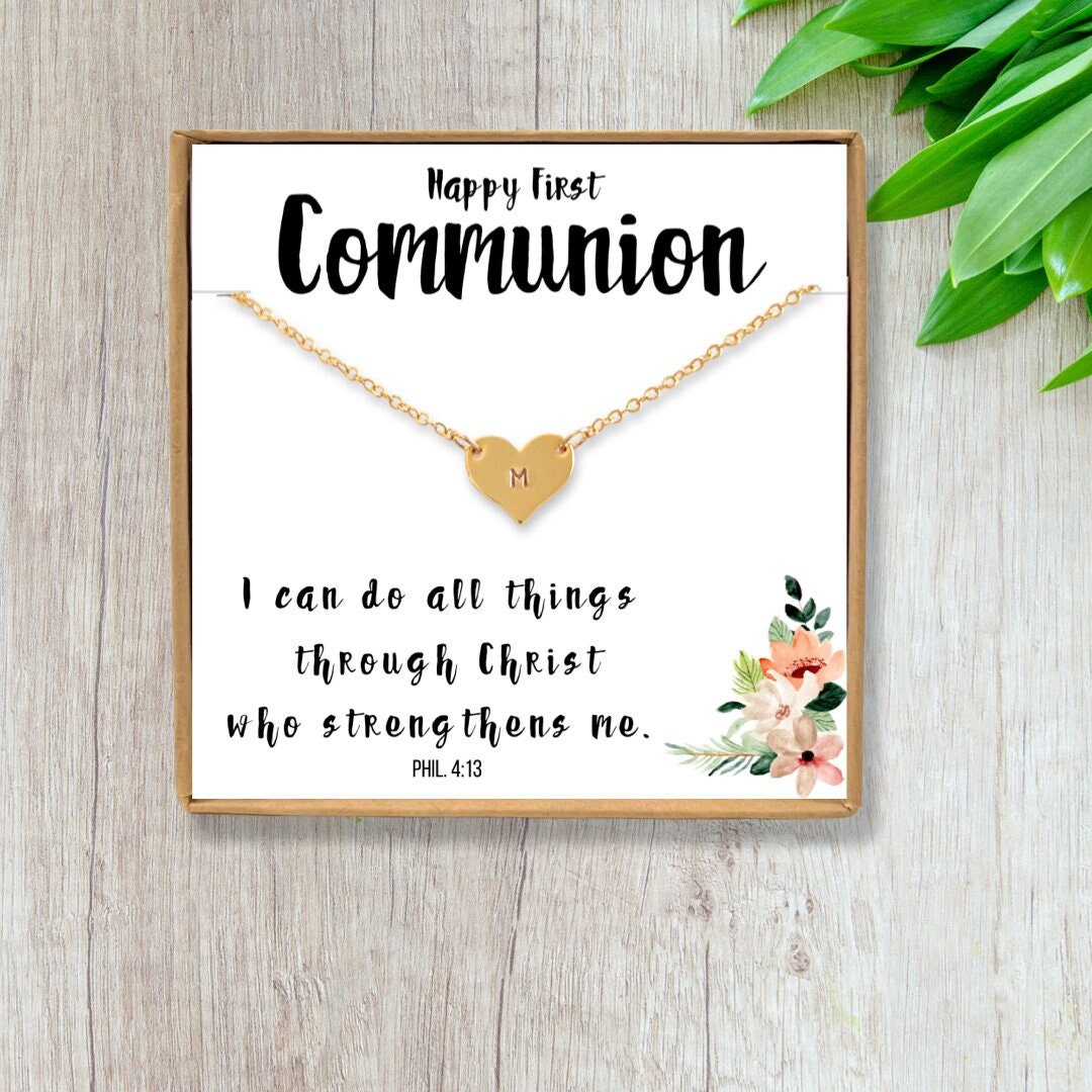 First Holy Communion Gift for Girl - Heart Necklace Personalized First ...