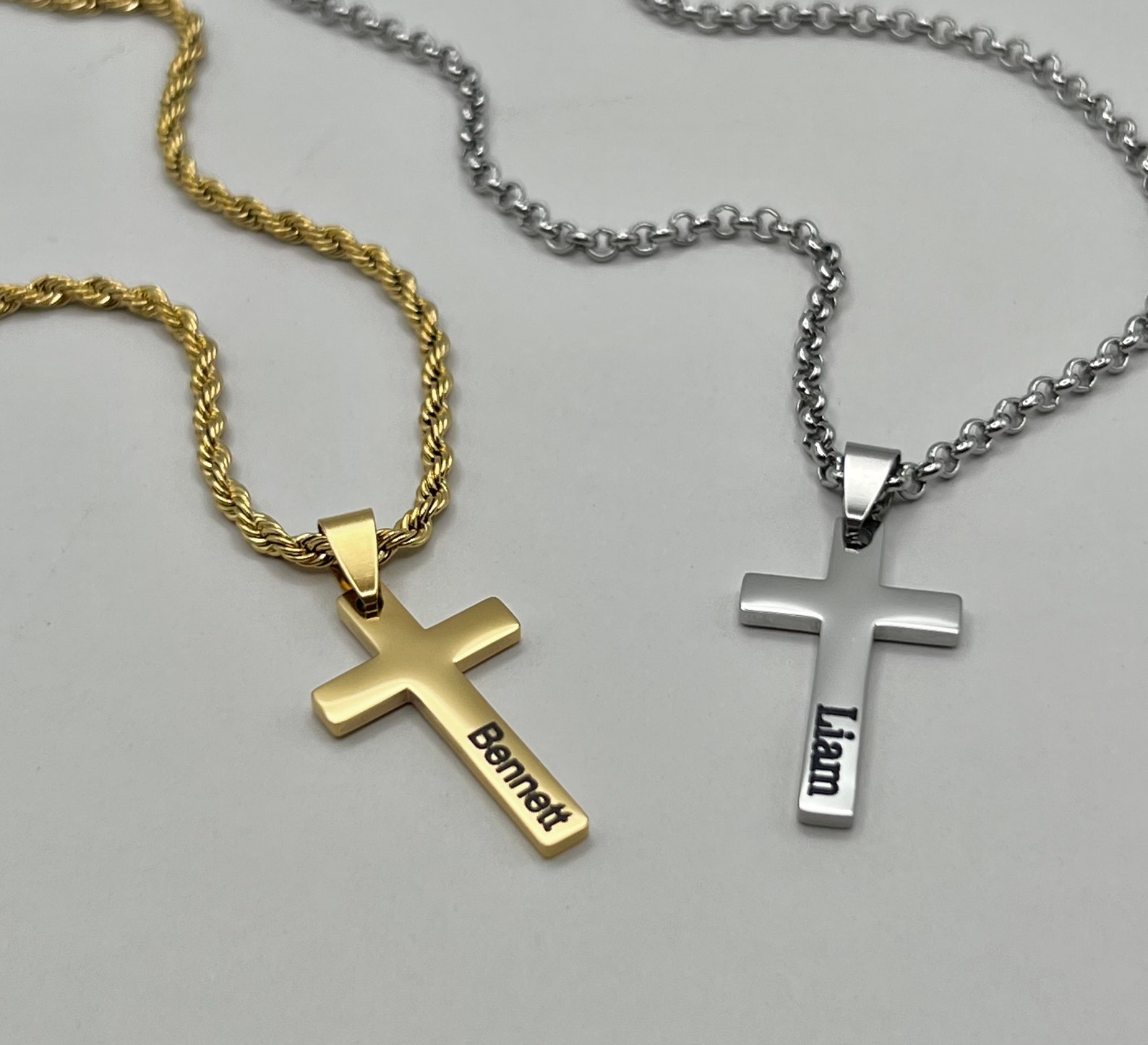 Personalized Cross Necklace for Boys Custom Cross Necklace Kids Engraved Name Cross Necklace ...