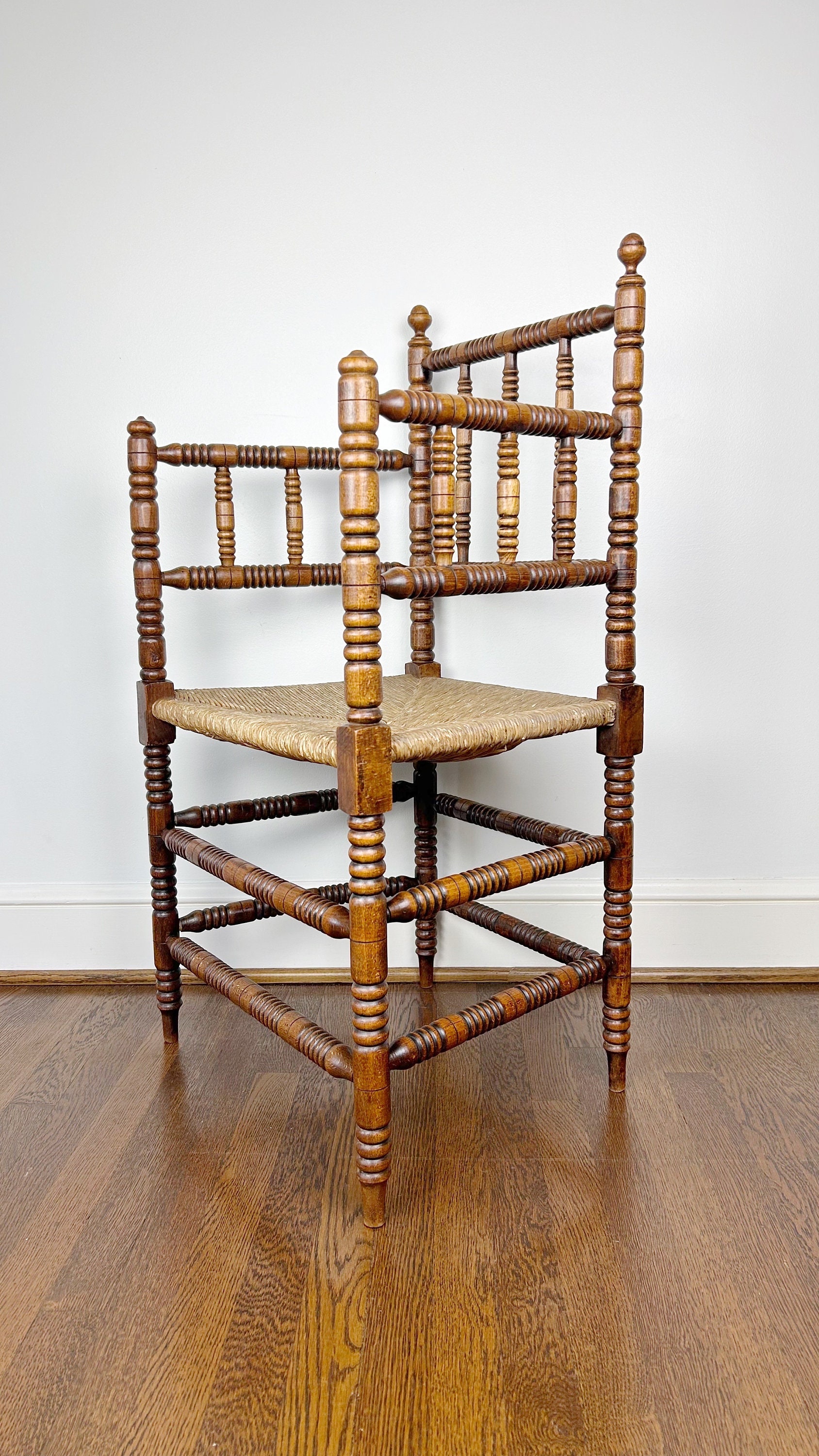 Antique Bobbin Armchair With Rush Seat | Early 20th Century Spool Chair ...