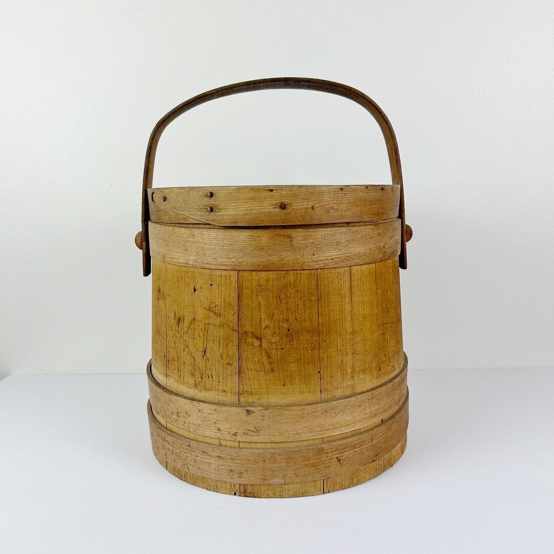Antique Firkin Barrel With Lid and Swing Handle Wood Sugar Bucket ...
