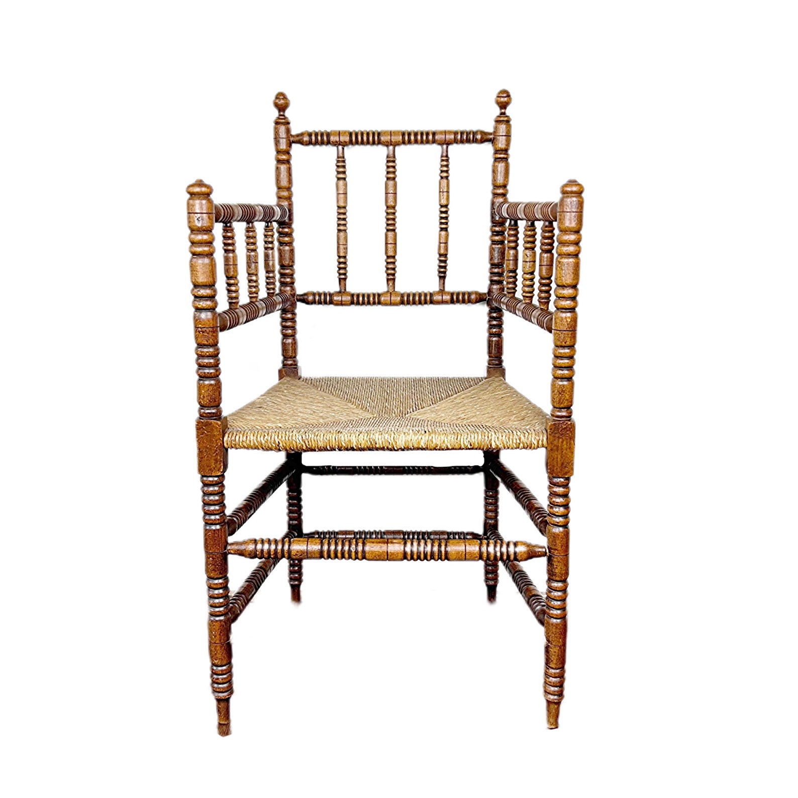 Antique Bobbin Armchair With Rush Seat Early 20th Century Spool Chair ...