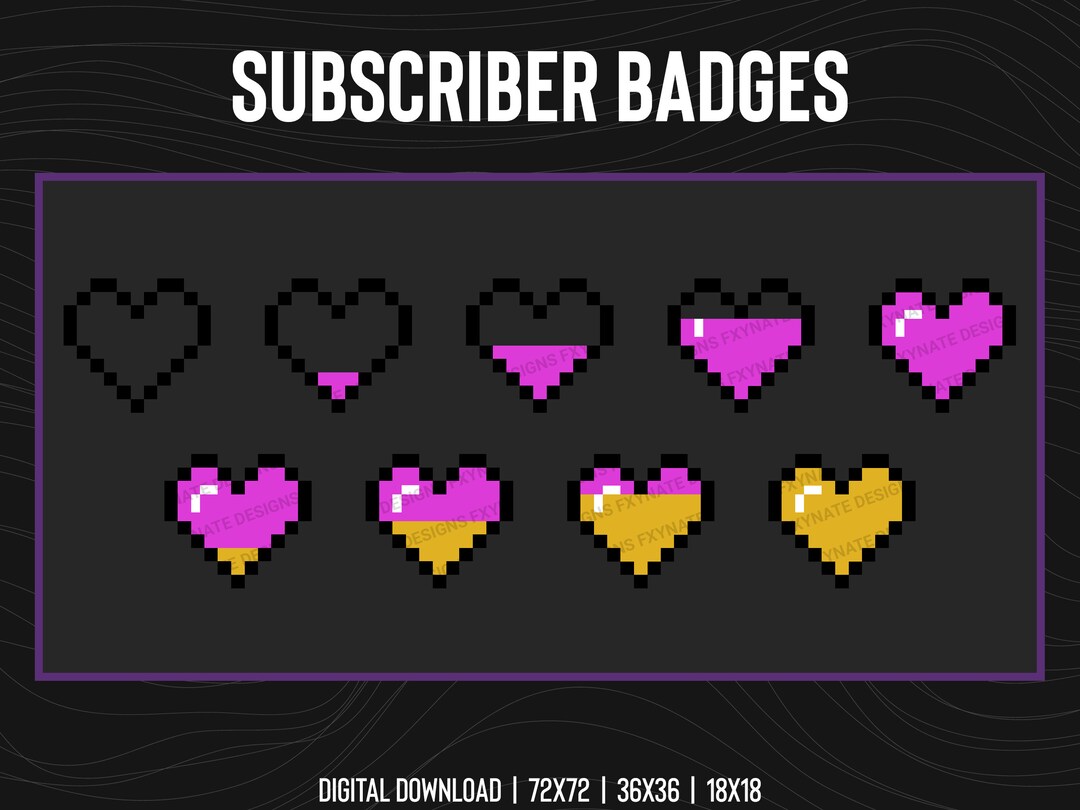 9 Pink 8-bit Heart Subscriber/bit Badges for Twitch, Youtube, Discord ...