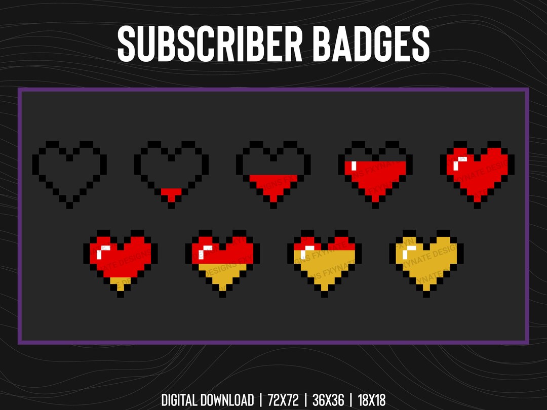 9 Red 8-bit Heart Subscriber/bit Badges for Twitch, Youtube, Discord ...