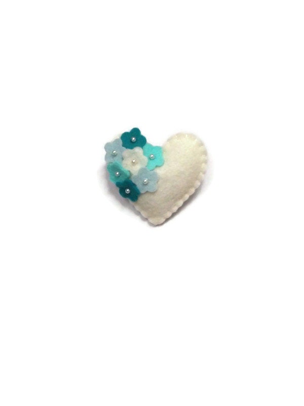 Felt Heart Brooch - Teal Flowers - Etsy