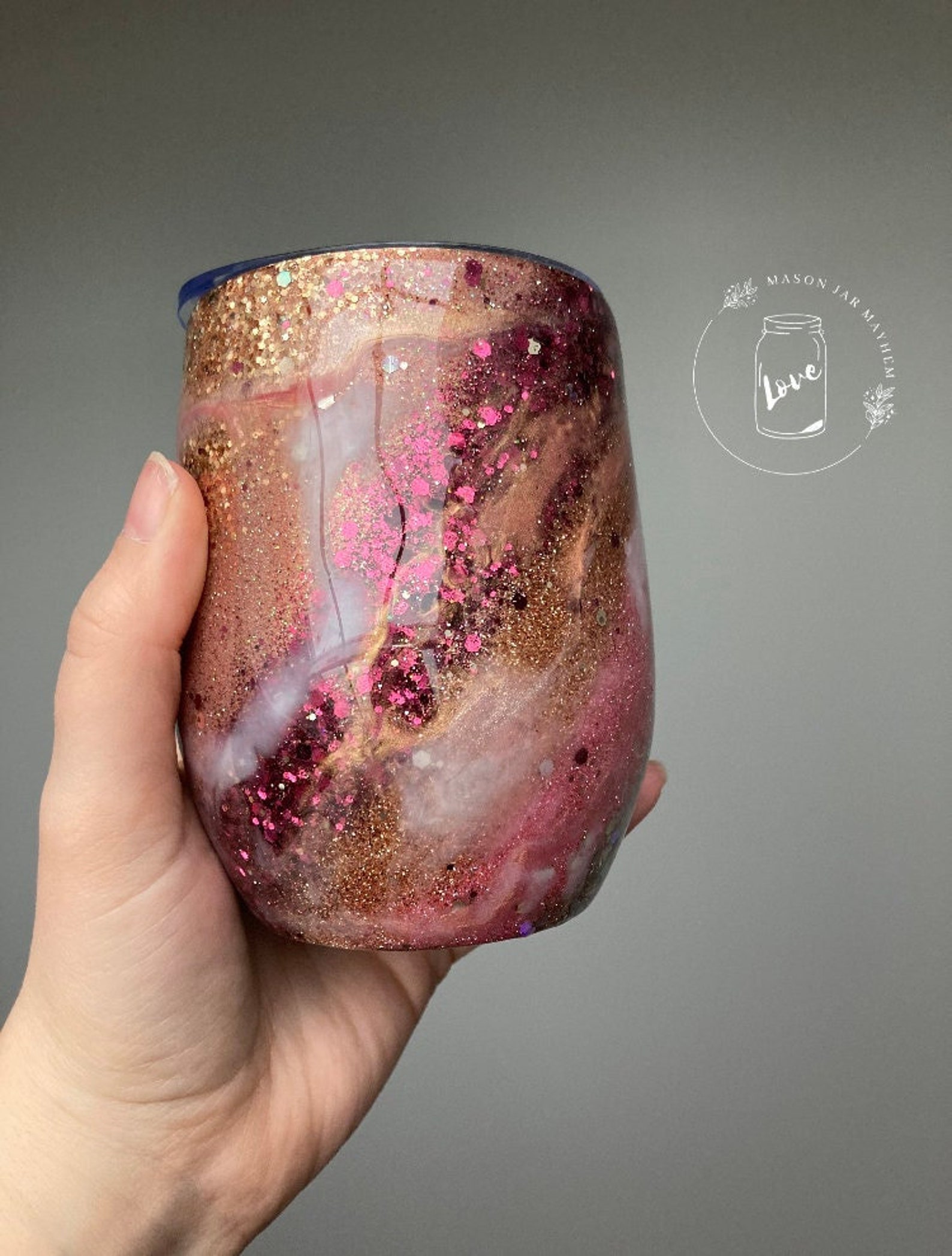 Rose Gold Glitter Tumbler Cups, Geode Wine Tumbler for Girls Trip ...