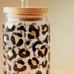 Leopard Print Tumbler Glass Jar 16 Oz, Animal Print Libbey Iced Coffee ...