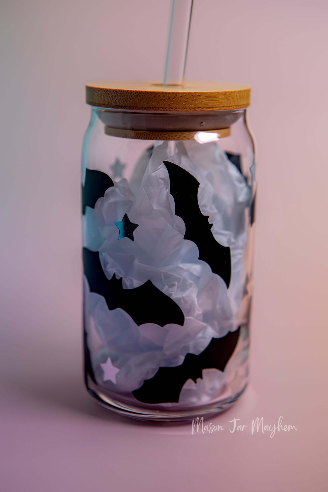 Halloween Bat Glass Jar 16 Oz, Spooky Iced Coffee Glass, Black Bat Mug ...