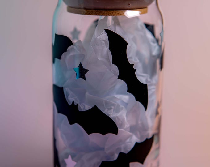 Halloween Bat Glass Jar 16 Oz, Spooky Iced Coffee Glass, Black Bat Mug ...