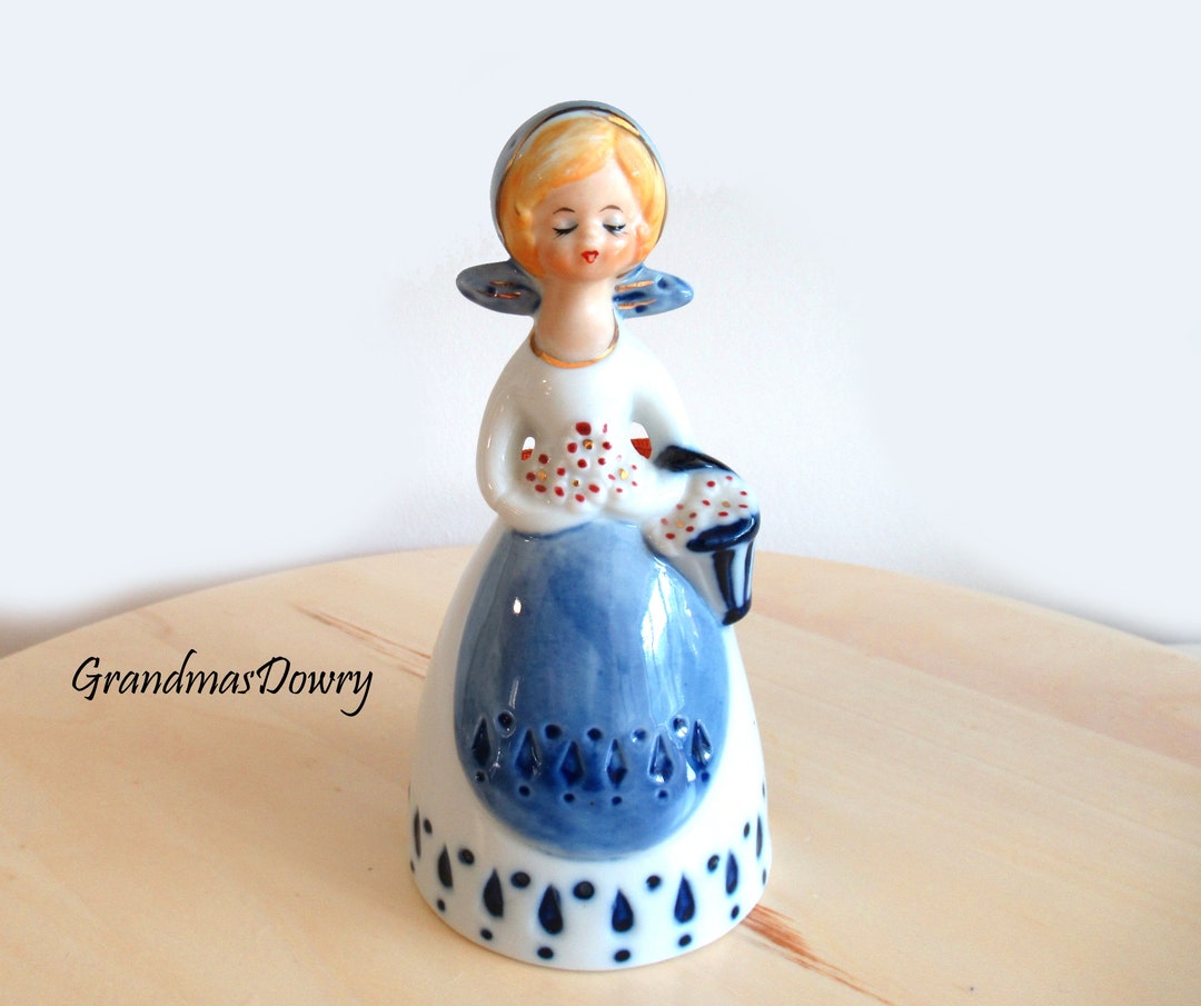 Porcelain Doll Statue Bell, Vintage Bell Porcelain Blue and White - Etsy